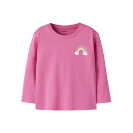 T-Shirt name it "NMFVEEN LS NREG TOP", M&auml;dchen, Gr. 92, strawberry moon print:small rainbow, Jersey, Obermaterial: 100% Baumwolle, bedruckt, normal normal, Rundhals, Shirts T-Shirt, Baumwolle, regular fit