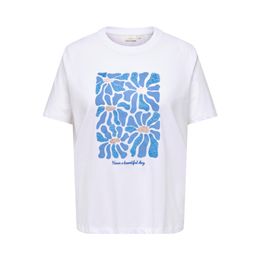 Rundhalsshirt Only CARMAKOMA "CARALBERTE LIFE S/S BOXY TEE JRS", Damen, Gr. L, hellwei&szlig; print:big front flowie, Jersey, Obermaterial: 100% Baumwolle, bedruckt, regular fit normal, Rundhals, Shirts Rundhalsshirt