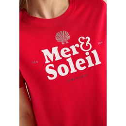 T-Shirt Cecil, Damen, Gr. L (42), glazed apple rot, Jersey, Obermaterial: 100% Baumwolle, bedruckt, regular fit h&uuml;ftlang, Rundhals, abgesteppte Kante, Shirts T-Shirt, Sommershirt mit maritimem Wording-Print, Jerseyqualit&auml;t
