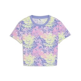 T-Shirt Puma "Printed T-Shirt M&auml;dchen", Jungen, Gr. 152, intense lavender lila, Obermaterial: 95% Baumwolle, 5% Elasthan. Rippe: 20% Polyester, 80% Baumwolle, bedruckt, slim fit, Rundhals, Shirts T-Shirt