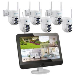 LUVISION Dual WLAN PTZ &Uuml;berwachungssystem mit 12,5" Monitor,Mikrofon, Sirene, Nachtsicht, KI Bewegungsverfolgung 6 Kameras