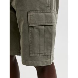 Jack & Jones PlusSize Cargoshorts "JPSTCOLE HUDSON BELTED CARGO SHORT PLS", Herren, Gr. 42 (4XL), N-Gr, dusty olive, Web, Obermaterial: 100% Baumwolle, JACK & JONES PLUSSIZE, unifarben, relaxed fit, Hosen