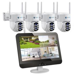 LUVISION Dual WLAN PTZ &Uuml;berwachungssystem mit 12,5" Monitor,Mikrofon, Sirene, Nachtsicht, KI Bewegungsverfolgung 4 Kameras