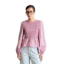 Marc O'Polo Langarmbluse MARC O'POLO DENIM "mit gesmoktem Oberteil", Damen, Gr. M, light pink, Obermaterial: 69% Baumwolle, 31% Lyocell, gestreift, slim fit bauchfrei, Manschette, Blusen