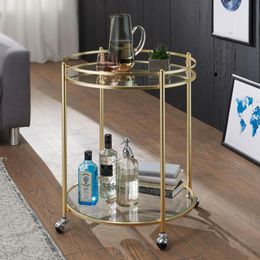 FineBuy Servierwagen Gold &Oslash; 57cm Beistelltisch Teewagen Rollen K&uuml;chenwagen