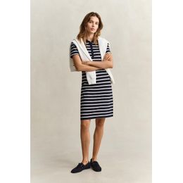 Polokleid Gant "SLIM STRIPED PIQUE POLO", Damen, Gr. M, N-Gr, evening blau, Web, Obermaterial: 97% Baumwolle, 3% Elasthan, gestreift, slim fit kniefrei, Rundhals, eingesetzt gerader Abschluss, Kleider, Slim fit mit Polokragen