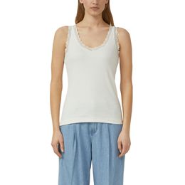 Spitzentop s.Oliver, Damen, Gr. 40, wei&szlig;, Rippware, Obermaterial: 95% Baumwolle, 5% Elasthan, unifarben, figurbetont normal, V-Ausschnitt, Tops Spitzentop, Sommertop in gerippte Qualit&auml;t, mit Spitzenbesatz