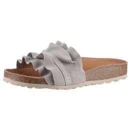 Pantolette VERBENAS "Rocio Roda", Damen, Gr. 36, grau (hellgrau), Veloursleder, unifarben, Schuhe Pantolette, Sommerschuh, Flat mit geschwungenen Laschenstoff