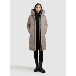Steppmantel Khujo "JANGE2 MATT", Damen, Gr. S, greige, 100% Polyester, unifarben, regular fit, eingesetzt elastischer Bund mit Windstopper, M&auml;ntel Steppmantel