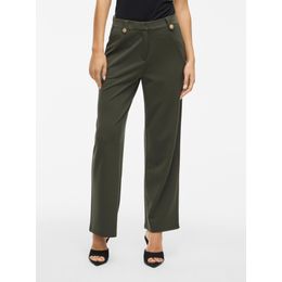 Anzughose Vila "VICLUA HW WIDE BUTTON PANTS- NOOS", Damen, Gr. L (40), N-Gr, gold (deep depths detail:gold button), Web, Obermaterial: 95% Polyester, 5% Elasthan, unifarben, relaxed fit normal, Hosen Anzughose