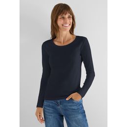 Langarmshirt Cecil "Style Pia", Damen, Gr. XL (44), universal blau, Jersey, Obermaterial: 100% Baumwolle, regular fit normal, Rundhals, gerader Abschluss, Shirts Langarmshirt