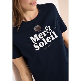 T-Shirt Cecil, Damen, Gr. L (42), universal blau, Jersey, Obermaterial: 100% Baumwolle, bedruckt, regular fit h&uuml;ftlang, Rundhals, abgesteppte Kante, Shirts T-Shirt, Sommershirt mit maritimem Wording-Print, Jerseyqualit&auml;t