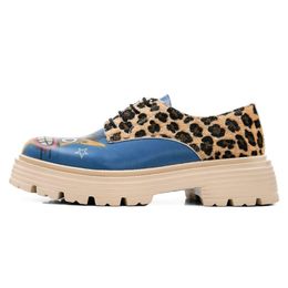 Loafer DOGO "Brooklyn Meow Attack Damen Halbschuhe", Damen, Gr. 38, Normalschaft, blau, Lederimitat, Schuhe Loafer, Handgefertigt