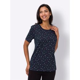 Kurzarmshirt "Freizeitshirt", Damen, Gr. 42, blau (marine, bedruckt), 100% Baumwolle, gemustert, mehrfarbig, Rundhals, Shirts