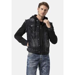 Cipo & Baxx Jeansjacke CIPO & BAXX "CJ307", Herren, Gr. L, schwarz, Stoff, 100% Baumwolle, unifarben, slim fit normal, Manschette, Jacken Jeansjacke, Abgerundet mit metallischen Details