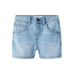 Jeansshorts name it "NMMRYAN ST DNM SHORTS 1080-DT TB", M&auml;dchen, Gr. 128, N-Gr, light blau denim, Denim/Jeans, Obermaterial: 78% Baumwolle, 21% Polyester, 1% Elasthan, unifarben, straight fit kurz, Jeans Jeansshorts