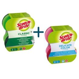 Scotch-Brite&reg; Schwammset, 4-teilig, Classic Comfort, 2 St&uuml;ck + Delicate Color Comfort. 2 St&uuml;ck
