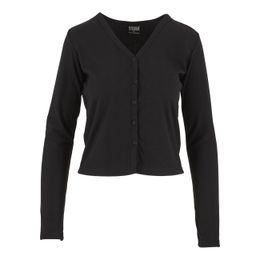 Strickjacke Urban Classics "Urban Classics Ladies Rib Cardigan", Damen, Gr. L, schwarz, 80% Polyester, 20% Viskose, unifarben, normal, V-Ausschnitt, Strickjacken Strickjacke