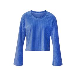Langarmshirt Buffalo, Damen, Gr. 32/34, blau, Cord, Obermaterial: 62% Baumwolle, 36% Polyester, 2% Elasthan, bequem, Rundhals, Trompeten&auml;rmel, Shirts Langarmshirt, mit weicher Cord-Struktur