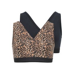 Crop-Top KIDS Only "KOGLOLA 2-P REVERSIBLE LOGO TOP ACC", M&auml;dchen, Gr. 134/140, schwarz pack:2, pack leo, Jersey, Obermaterial: 95% Baumwolle, 5% Elasthan, bedruckt, unifarben, figurbetont bauchfrei, V-Ausschnitt, Tops