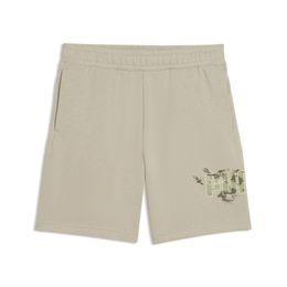 Sporthose Puma "Essentials Camo Shorts Jungen", M&auml;dchen, Gr. 152, Normalgr&ouml;&szlig;en, pebble gray beige, Obermaterial: 68% Baumwolle, 32% Polyester. Tasche &ndash; Oben: 100% Baumwolle, regular fit, Hosen Sporthose