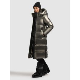 Steppmantel Khujo "RACHEL2 SHINY", Damen, Gr. M, mud braun, 100% Polyester, unifarben, regular fit knielang, eingesetzt elastischer Bund mit Windstopper, M&auml;ntel Steppmantel