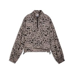 Trainingsjacke Puma "Essentials Relaxed Bedruckte Jacke mit Rei&szlig;verschluss bis zum", Damen, Gr. S, sandstone beige, Obermaterial: 100% Polyester, Jacken Trainingsjacke