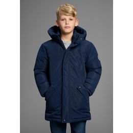 Outdoorjacke Kangaroos "Winterwarme Jacke", Jungen, Gr. 176/182, marine, Web, Obermaterial: 100% Polyester. Futter: 100% Polyester. Wattierung: 100% Polyester, unifarben, Basic, Rippb&uuml;ndchen, Jacken Outdoorjacke, Lange Winterjacke mit reflektierenden Details