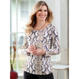 Langarmshirt Classic Basics "Shirt", Damen, Gr. 38, beige (schwarz, beige, bedruckt), 100% Baumwolle, gemustert, Rundhals, Shirts Langarmshirt
