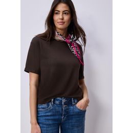 T-Shirt Street One, Damen, Gr. 34, espresso braun, Jersey, Obermaterial: 60% Viskose, 40% Polyester, unifarben, regular fit normal, Rundhals, Shirts T-Shirt, im Strick-Look