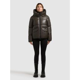 Lederimitatjacke Khujo "AURORA", Damen, Gr. L, braun, 100% Polyurethan, unifarben, regular fit, eingesetzt Rippb&uuml;ndchen mit Windstopper, Jacken