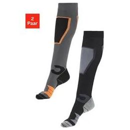 Skistr&uuml;mpfe Bench., Herren, Gr. 35-38, grau (1x schwarz grau, 1x grau orange), Obermaterial: 70% Polyamid, 26% Polyester, 4% Elasthan, gemustert, elastisch, Socken, mit Funktionspl&uuml;sch