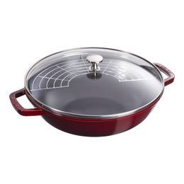 Staub Specialities Wok mit Glasdeckel 30 cm, rund, Grenadine-Rot, Gusseisen