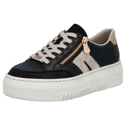 Plateausneaker Rieker, Damen, Gr. 40, beige (schwarz, hellbeige), Leder, Lederimitat, kontrastfarbene Details, Schuhe Plateausneaker, Schn&uuml;rschuh, Halbschuh, Freizeitschuh mit seitlichem Rei&szlig;verschluss