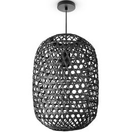 Paco Home Pendelleuchte "PUNU", schwarz, &Oslash; 30cm H: 43cm, Leuchten, Bambus Pendelleuchte Boho Deckenlampe Korb H&auml;ngend Rustikal E27 Natur, Pendelleuchte