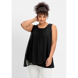 Longtop sheego, Damen, Gr. 44, schwarz, 100% Polyester, R&uuml;ckenteil:5% Elasthan, 95% Viskose, unifarben, Rundhals, Tops