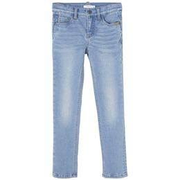 Stretch-Jeans name it "NKMTHEO DNMCLAS PANT NOO", Jungen, Gr. 98, N-Gr, blau (light blau denim), Denim/Jeans, Obermaterial: 41% Viskose, 31% Baumwolle, 25% Polyester, 3% Elasthan, Abriebeffekte, slim fit normal, Jeans