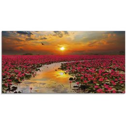 Glasbild Artland "Sonnenschein bl&uuml;hende Lotusblume", orange (farbe bild(er): orange), B:100cm H:50cm, Bilder, in verschiedenen Gr&ouml;&szlig;en