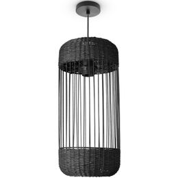 Paco Home Pendelleuchte "PUSTA", schwarz, &Oslash; 19cm H: 40cm, Leuchten, Rattan Esszimmer Lampe Pendelleuchte Boho Zylinder Rustikal E27, Pendelleuchte