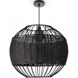 Paco Home Pendelleuchte "PUGLO", schwarz, &Oslash; 30cm H: 25cm, Leuchten, Rattan Pendelleuchte Korb Lampe LED Rund Esstischlampe E27 Boho, Pendelleuchte
