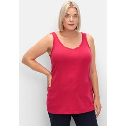 Tanktop sheego, Damen, Gr. 48, pink (sorbet pink), 100% Baumwolle, unifarben, V-Ausschnitt, Tops Tanktop