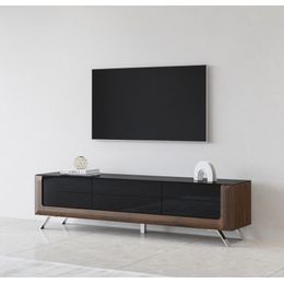 Lowboard Home Affaire "Kasai", schwarz (wallnut columbia, schwarz hgl), B:199cm H:52cm T:48cm, Sideboards, Lowboard, Breite 199 cm, mit 1 Schublade und 2 T&uuml;ren