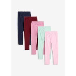 bonprix Leggings aus elastischem Bio-Baumwoll-Mix (5er Pack), rosa, Gr.104, Praktisches 5er-Pack Skinny-Leggings in Uni-Farben mit schmaler Passform und elastischem Bund, aus 100% Baumwolle