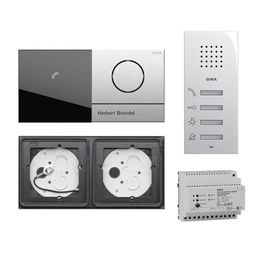Renz Gira 106 System 2-fach Gegensprechanlagen Set Edelstahl V4A mit Sprachmodul mit 1 RT Edelstahl und Anzeigemodul ohne Gravur