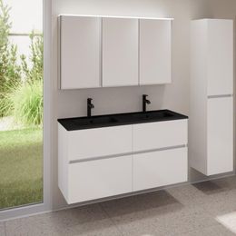 evineo ineo5 evo Unterschrank B: 120 cm mit 4 Ausz&uuml;gen, Slim-Doppelwaschtisch schwarz matt, mit ineo Spiegelschrank,, BE0837BM+BE0960WH+BEA004MI,