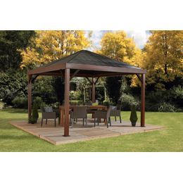 Pavillon Sojag "Valencia 12x12 Holzoptik", gr&uuml;n (braun, schwarz), B/H/T: 363cm x 310cm x 363cm, Pavillons, BxTxH: 363x363x310 cm