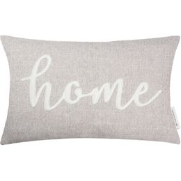 Dekokissen "Home", beige (beige, schriftzug), B:30cm L:50cm, Obermaterial: 96% Polyester, 4% Leinen, Dekokissen_Sitzkissen_Kissenh&uuml;llen, mit Schriftzug