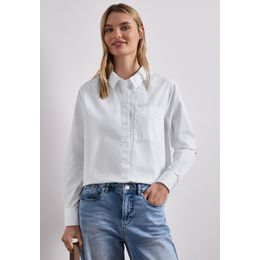 Langarmbluse Street One, Damen, Gr. 34, wei&szlig;, Web, 100% Baumwolle, unifarben, regular fit normal, V-Ausschnitt, Umschlagbund, Blusen, aus reiner Baumwolle