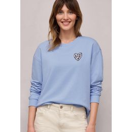 Sweatshirt STREET ONE STUDIO, Damen, Gr. 40, sky lavender blau, Sweatware, Obermaterial: 60% Baumwolle, 40% Polyester, unifarben, loose fit, Rundhals, B&uuml;ndchen, Sweatshirts Sweatshirt, in Loose Shape