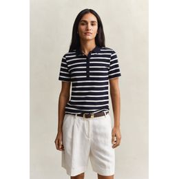 Poloshirt Gant "SLIM STRIPED", Damen, Gr. L, evening blau, Single Jersey, Obermaterial: 97% Baumwolle, 3% Elasthan, gestreift, slim fit normal, Rundhals, eingesetzt gerader Abschluss, Shirts, Slim fit mit Polokragen